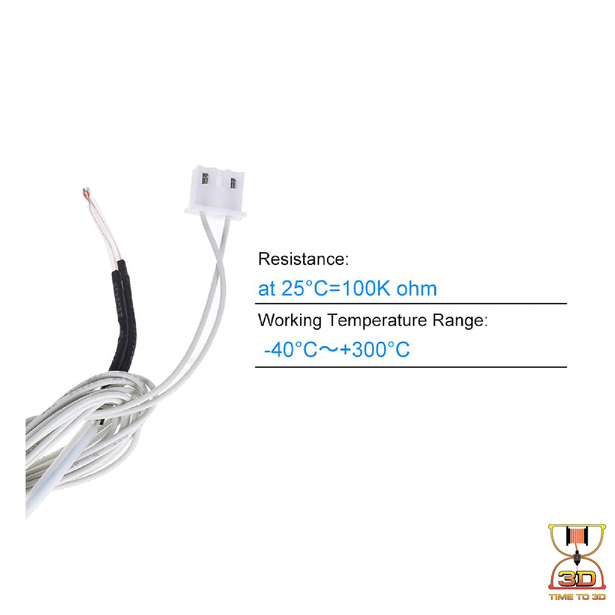 100K ohm NTC 3950 Thermistor/Temperature Sensor with connector for 3D ...